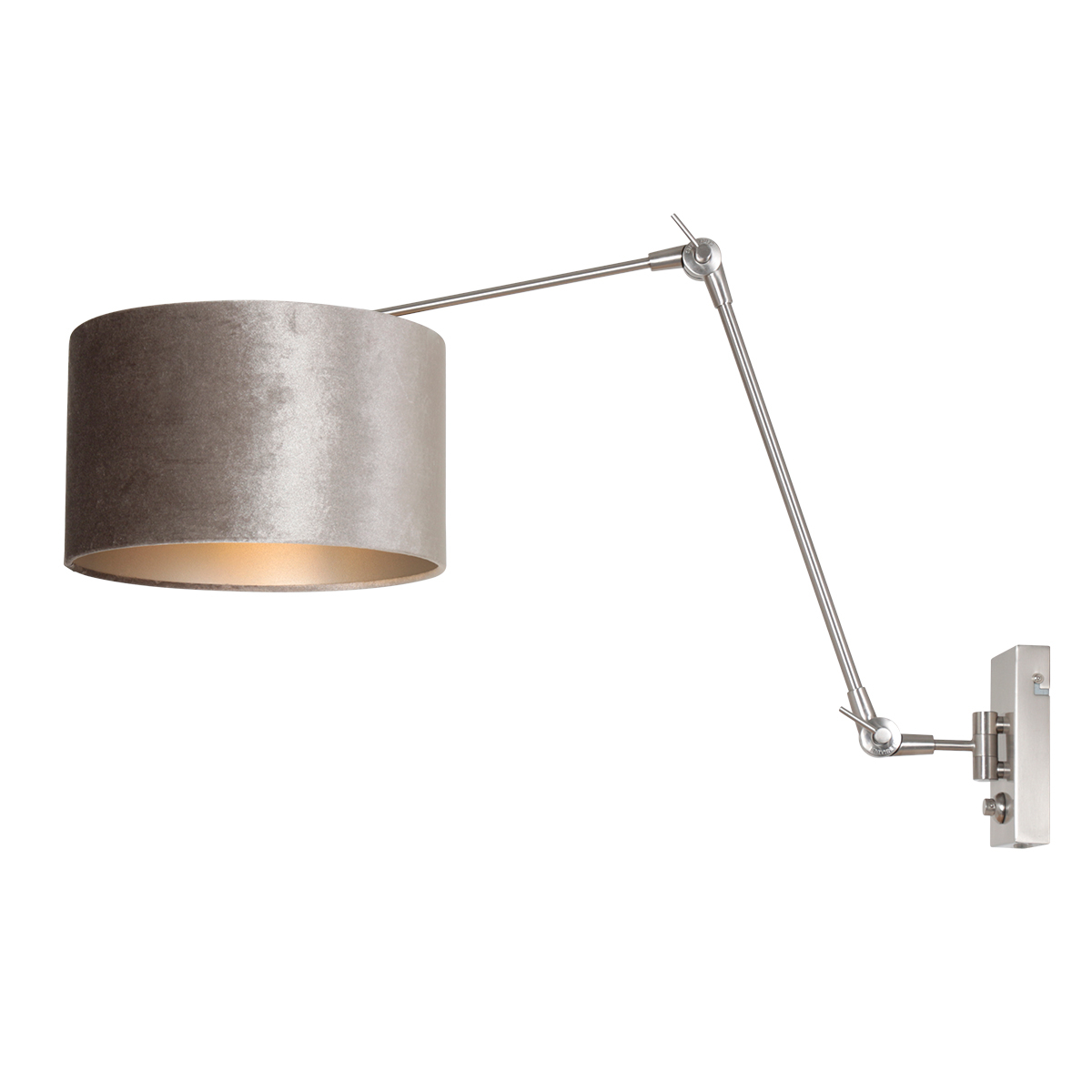 Wand Leeslamp Prestige Chic RVS met 30cm taupe velourse kap van ...