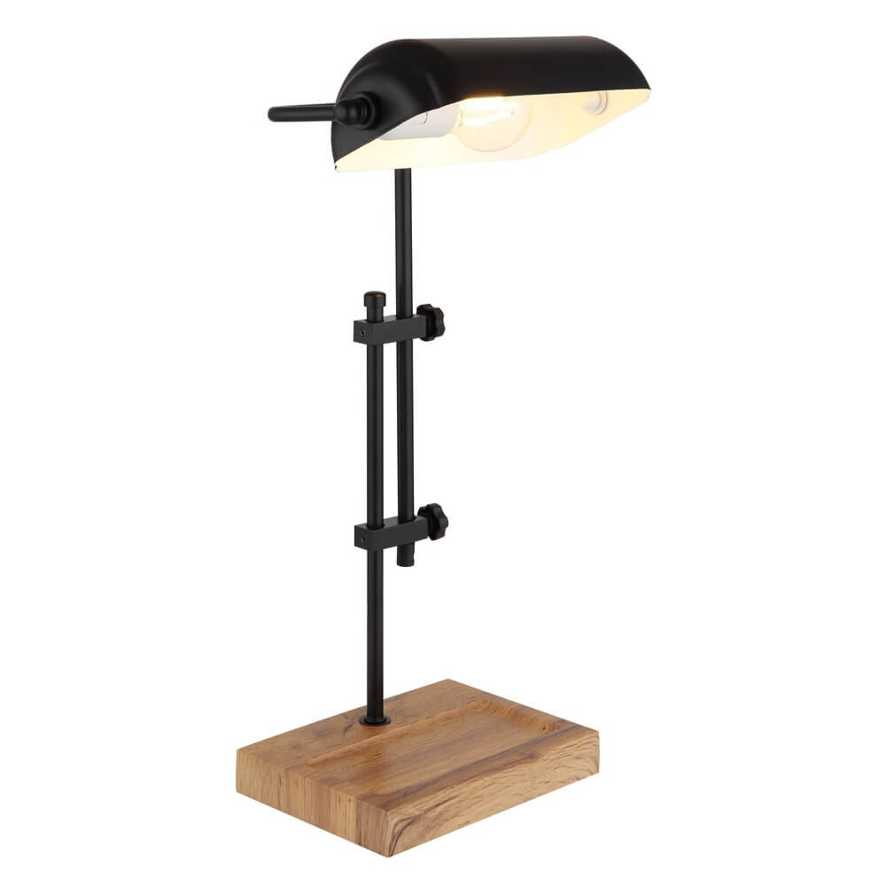 Bureaulamp Marid hout met zwart van Globo kopen | LampenTotaal